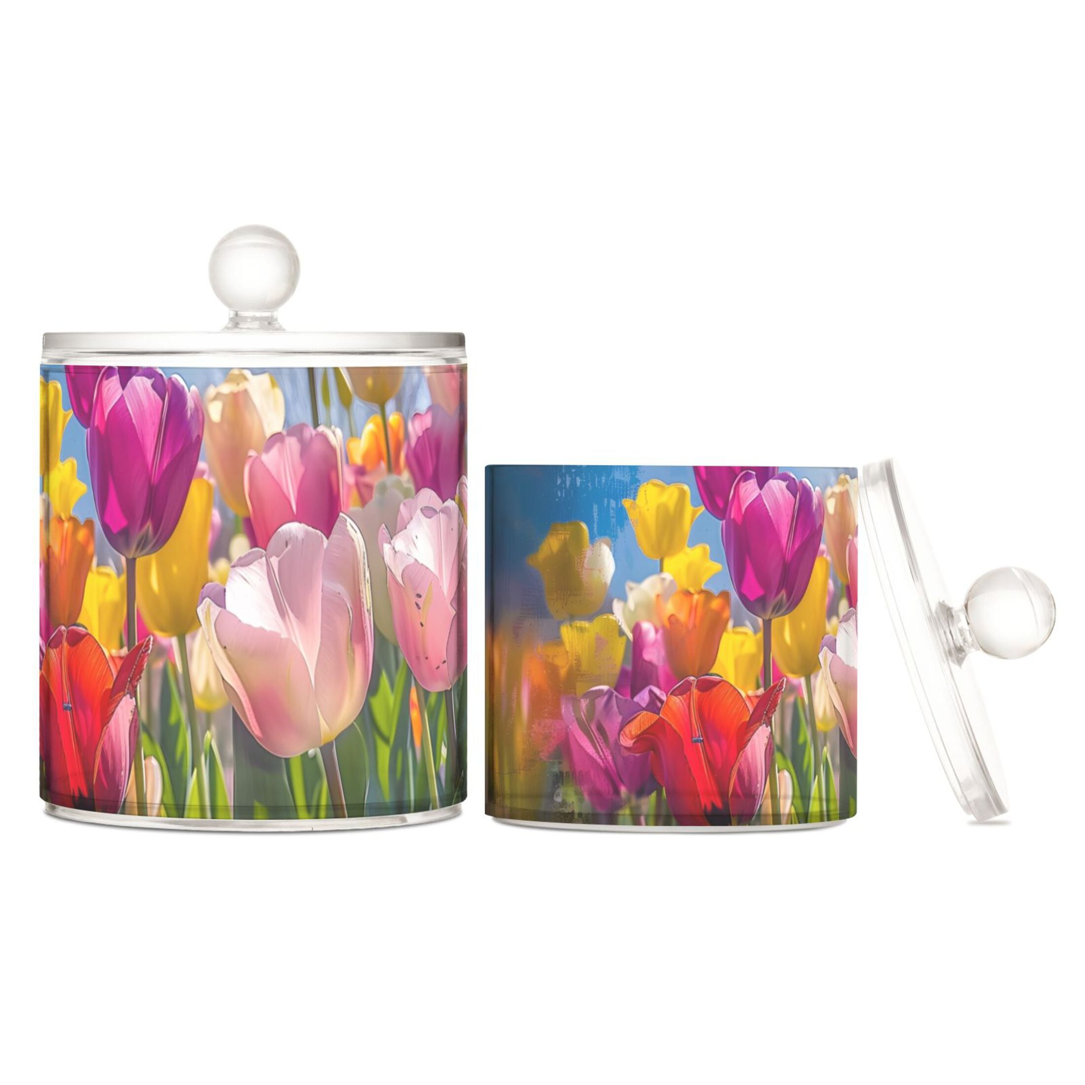 Tulips Oil Painting Translucent Plastic Cans Storage Canisters with Lid ...