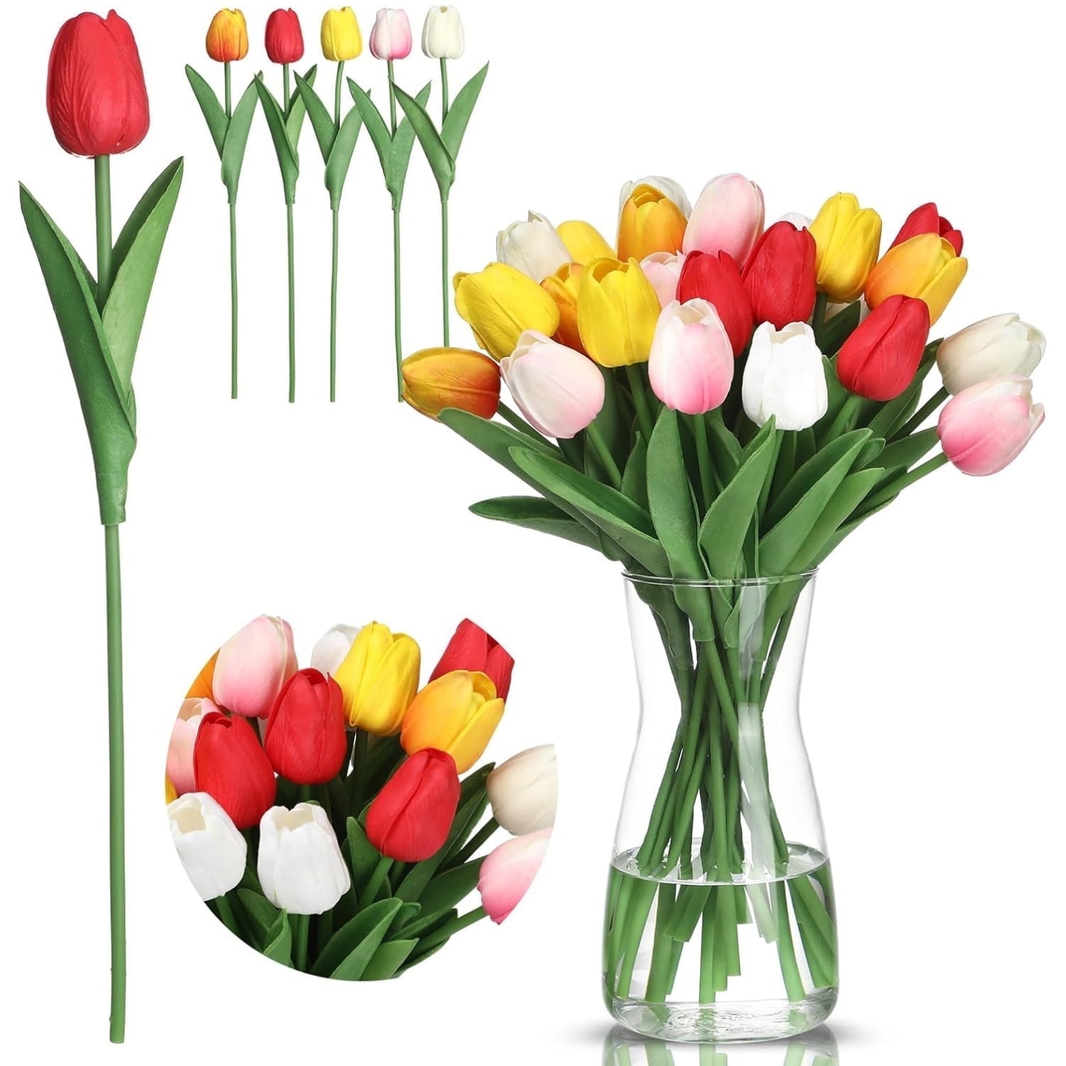 Tulips PU Artificial Flowers,Multi Color Fake Tulips Flowers,Faux Tulip Flowers Bouquet ...