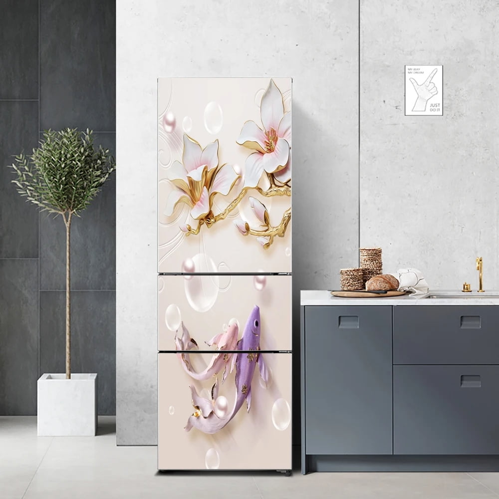 Tulips Pearl 3D Printing Refrigerator Stickers Self-Adhesive Sticker ...