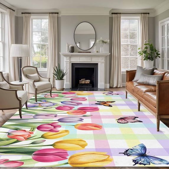 Tulips Spring Floral Area Rug 5x8 Washable Rug Non Slip Flowers ...
