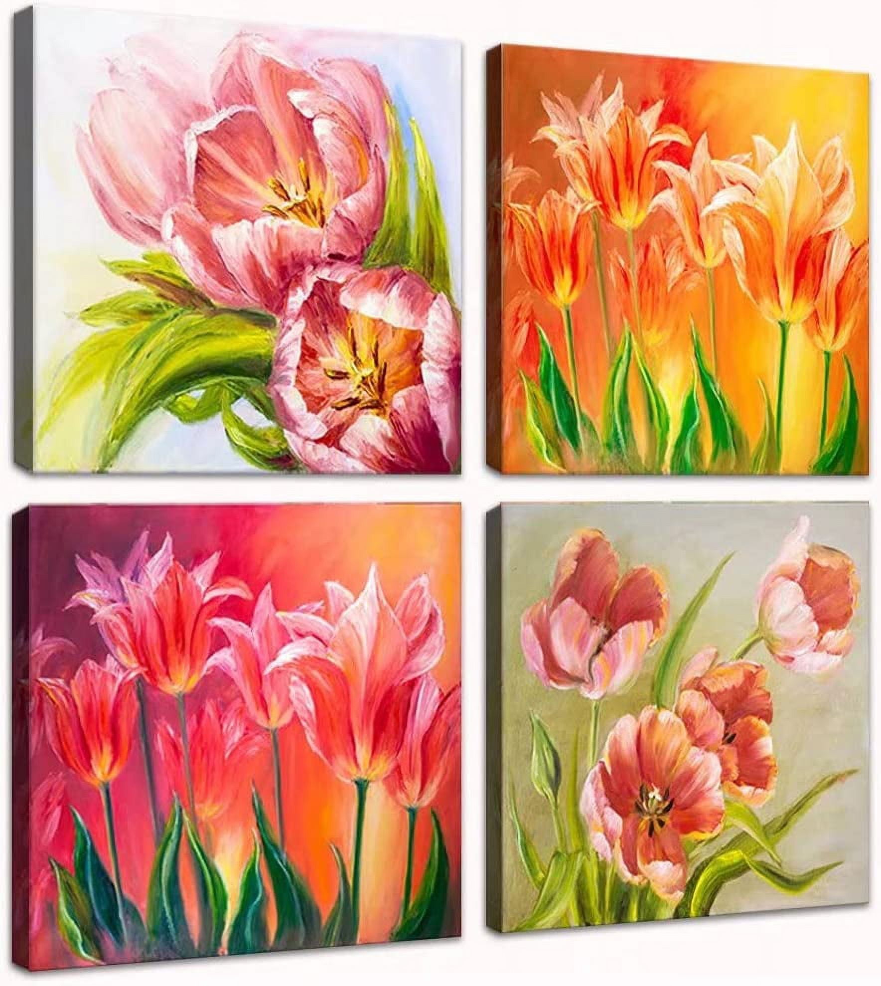 Tulips Wall Art Pink Flowers Canvas Wall Decor Abstract Print Home ...