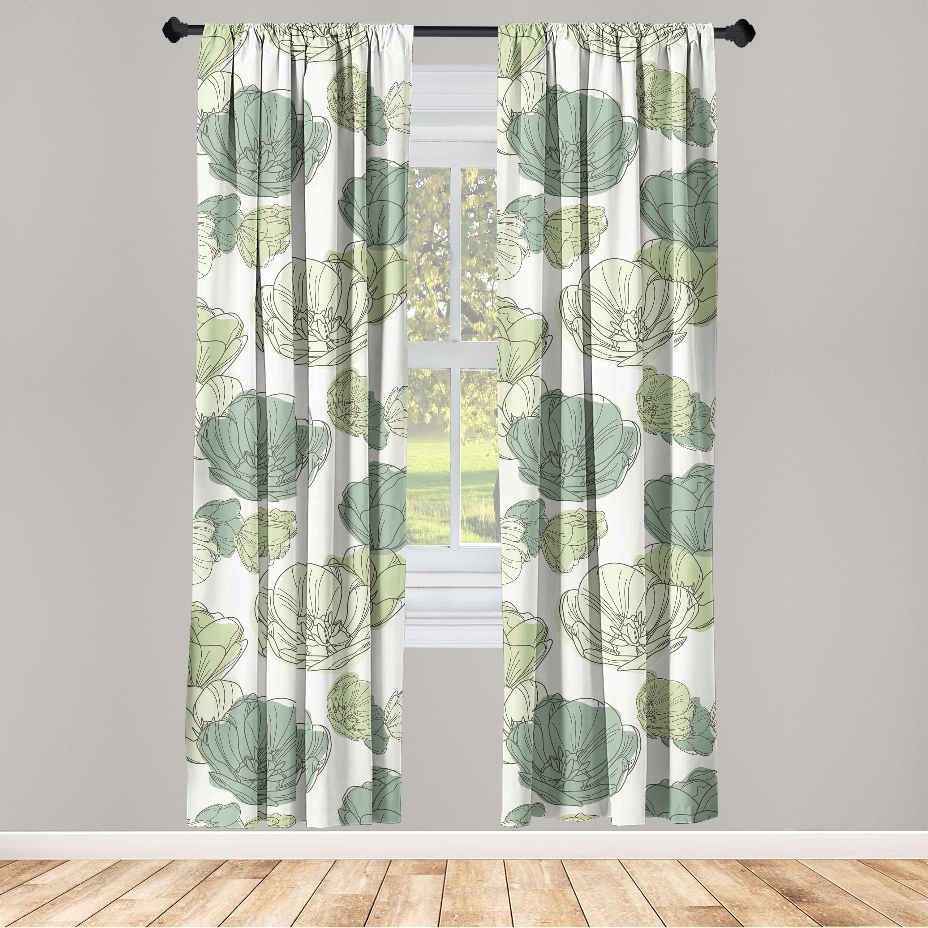 Tulips Window Curtains, Neutral Colors Boho Pattern of Sketch Style ...