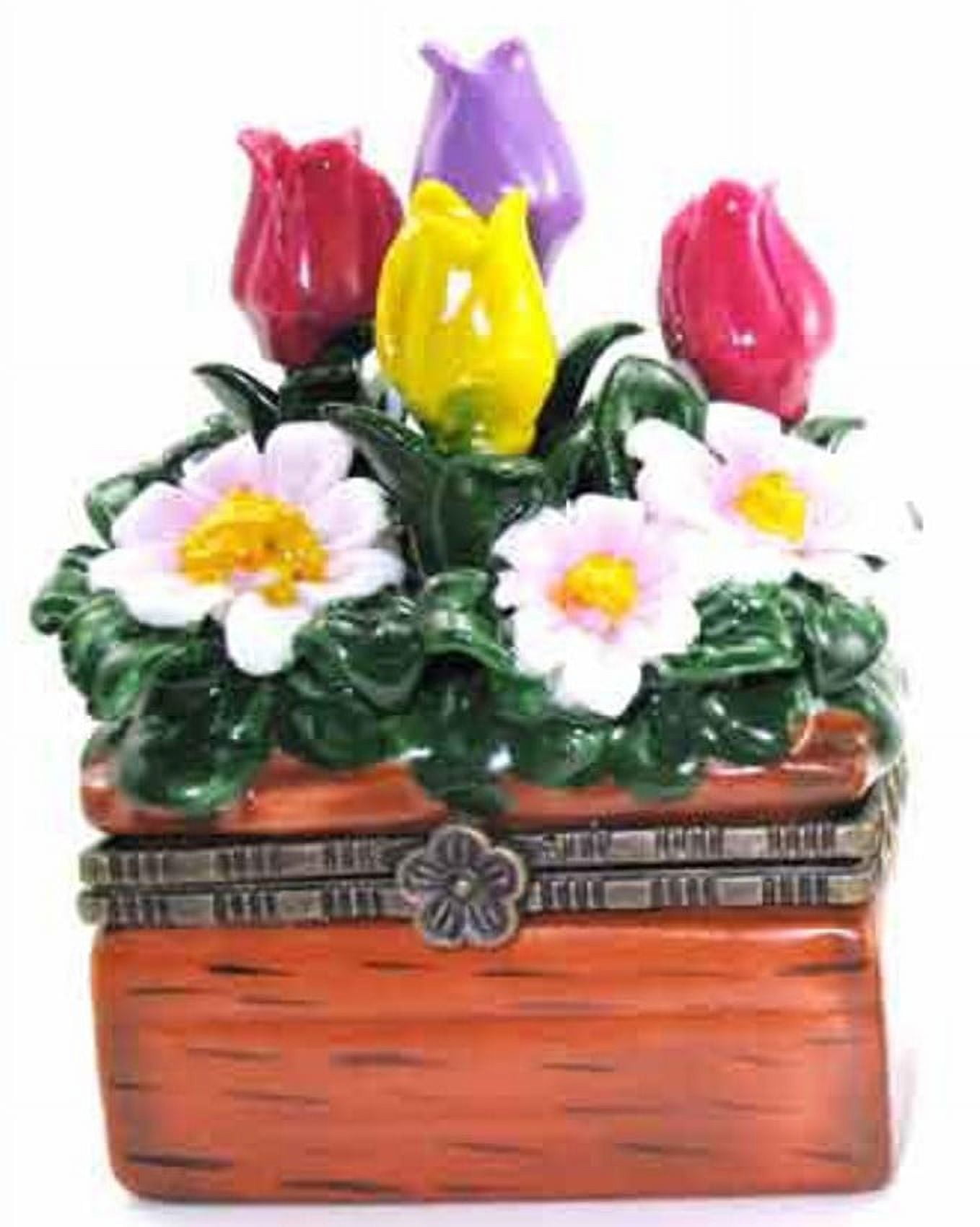 Tulips and Wild Flowers Floral Garden Planter Hinged Trinket Box phb ...