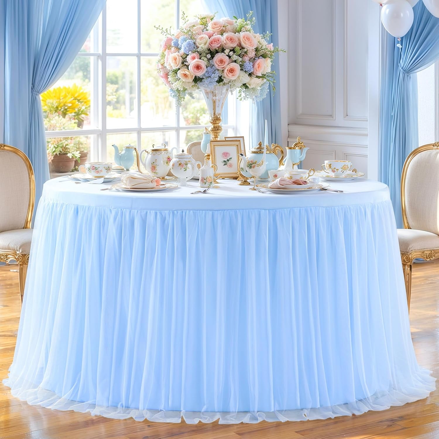 Tulle Baby Blue Tablecloths 60 Inch Round Tutu Table Skirt for Baby ...
