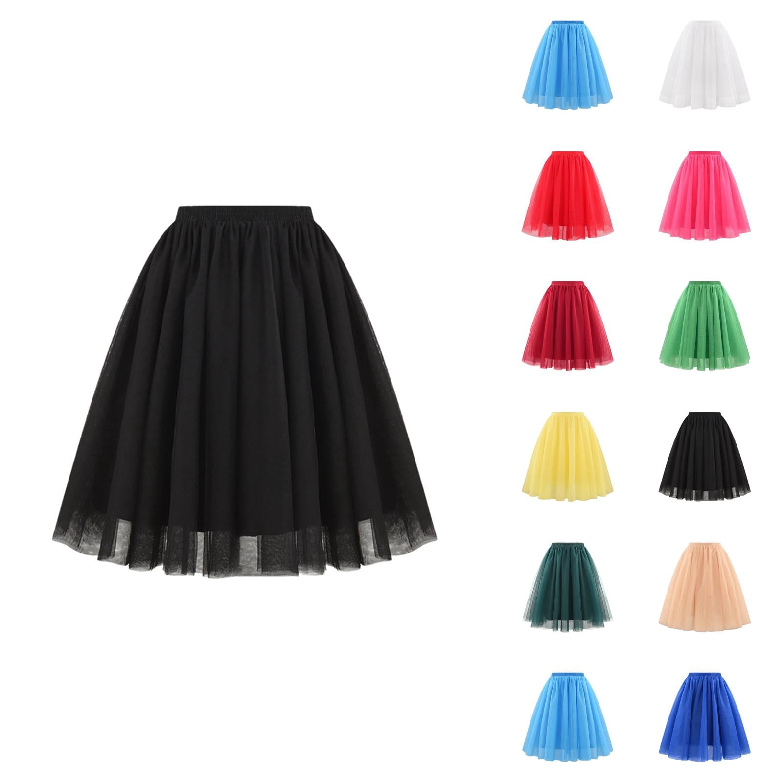 Tulle Skirts for Women Elastic Waist Pleated Mesh A Line Mid Length ...