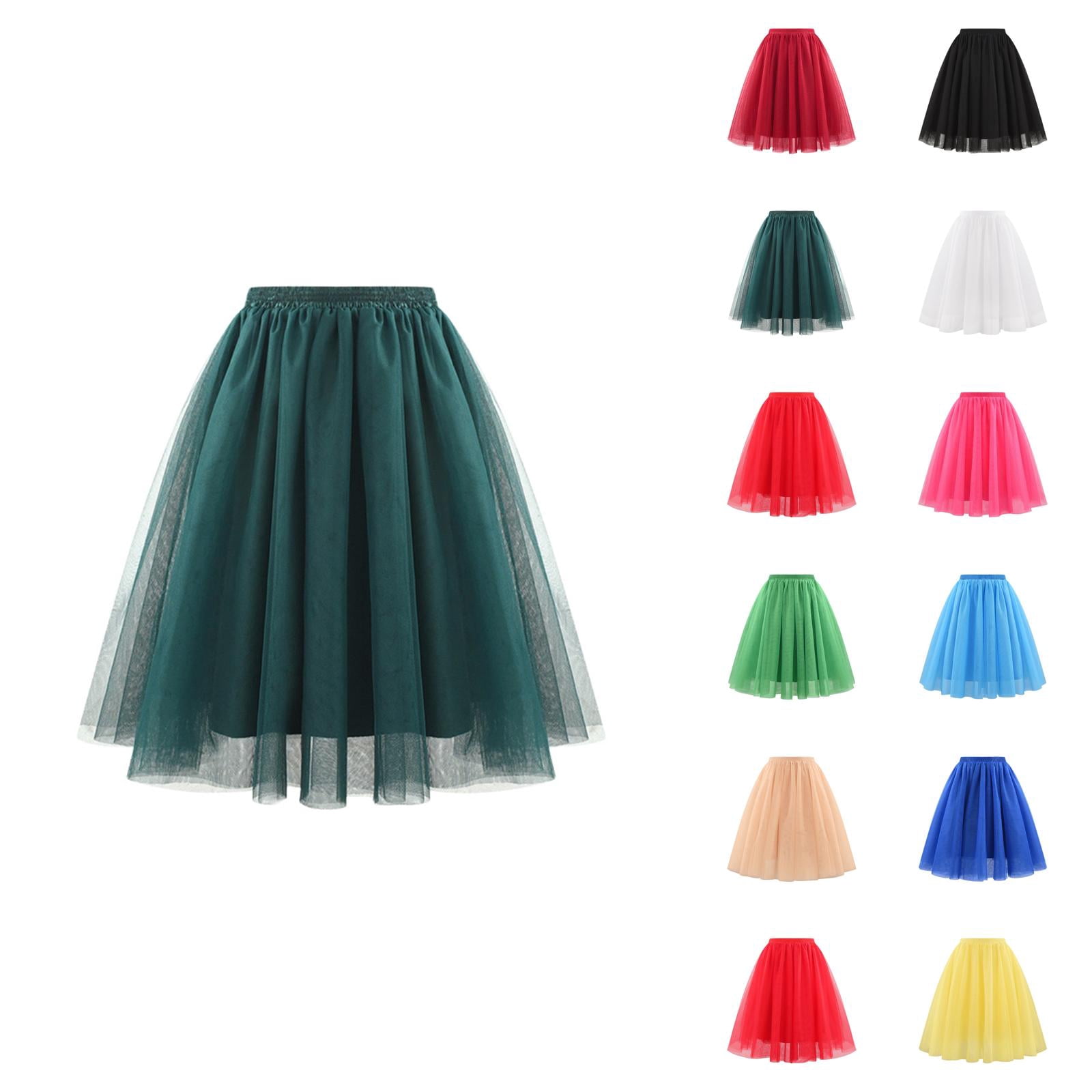 Tulle Skirts for Women Elastic Waist Pleated Mesh Mid Length A Line ...