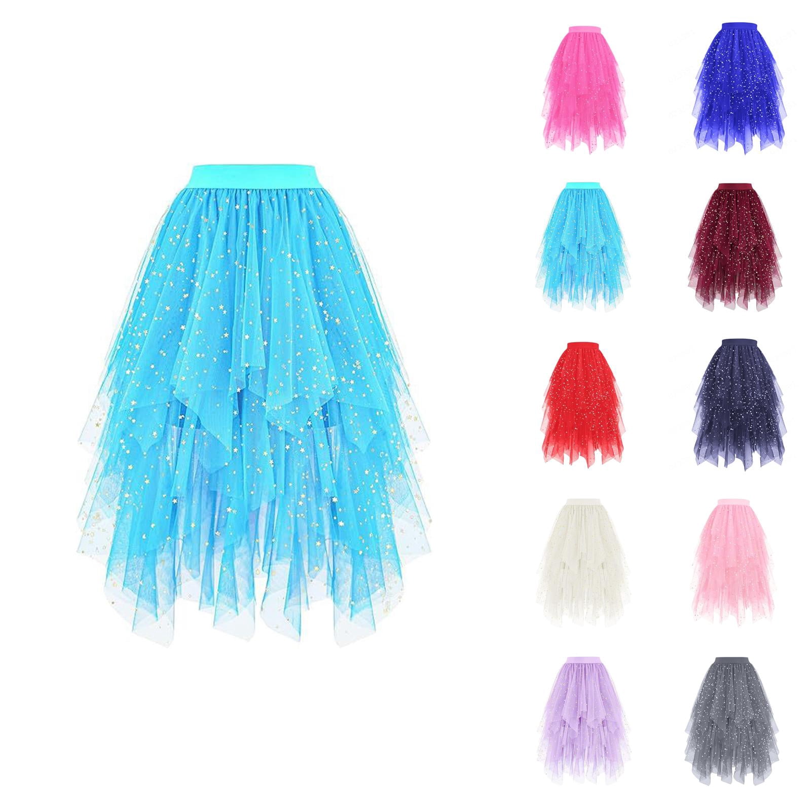 Tulle Skirts for Women Glitter Sequin Elastic Waist Layered Mesh Flowy ...