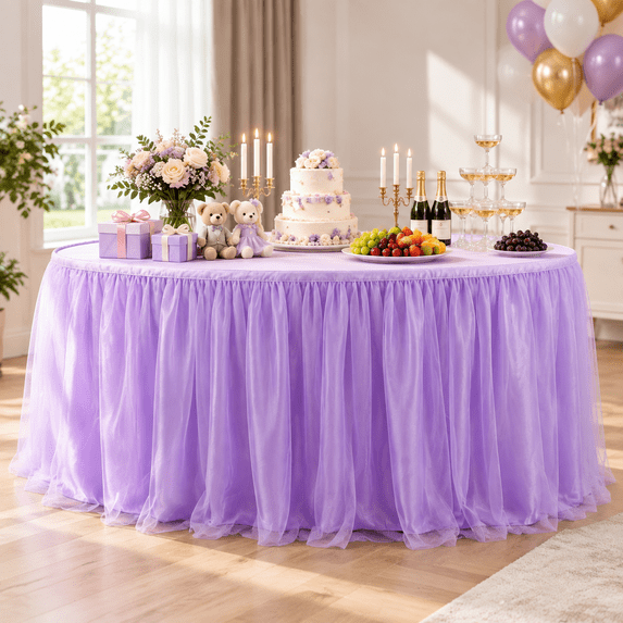 Tulle Table Skirt 9ft 270cm Long For Rectangle Tables Round Ruffle Desk ...