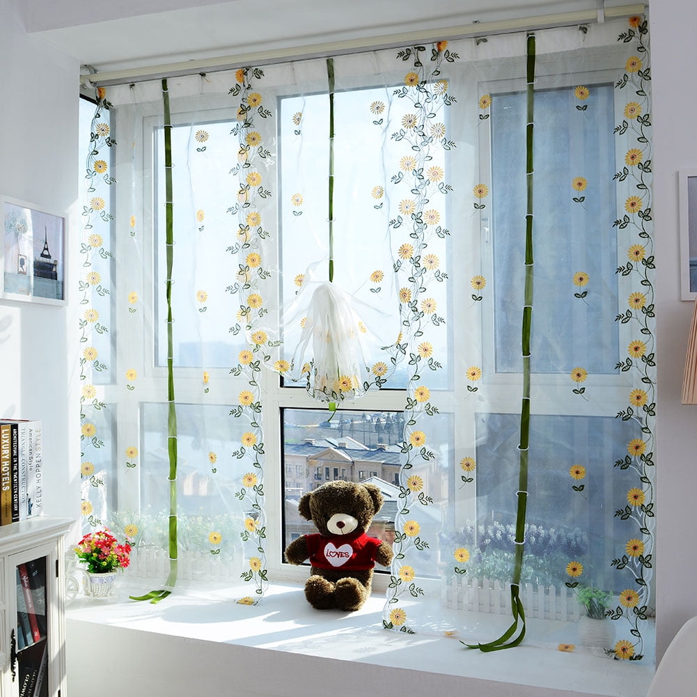 Tulle Yarn Screen Curtains Chrysanthemum Sheer Drape for Living Room ...