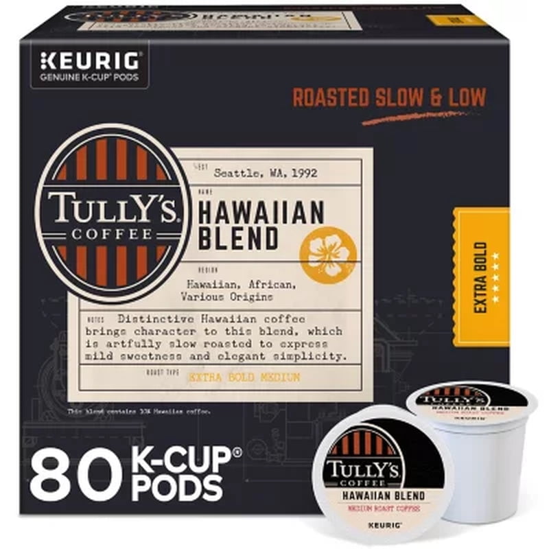 Tully'S Coffee Medium Roast K-Cup Pods, Hawaiian Blend, 80 Ct ...