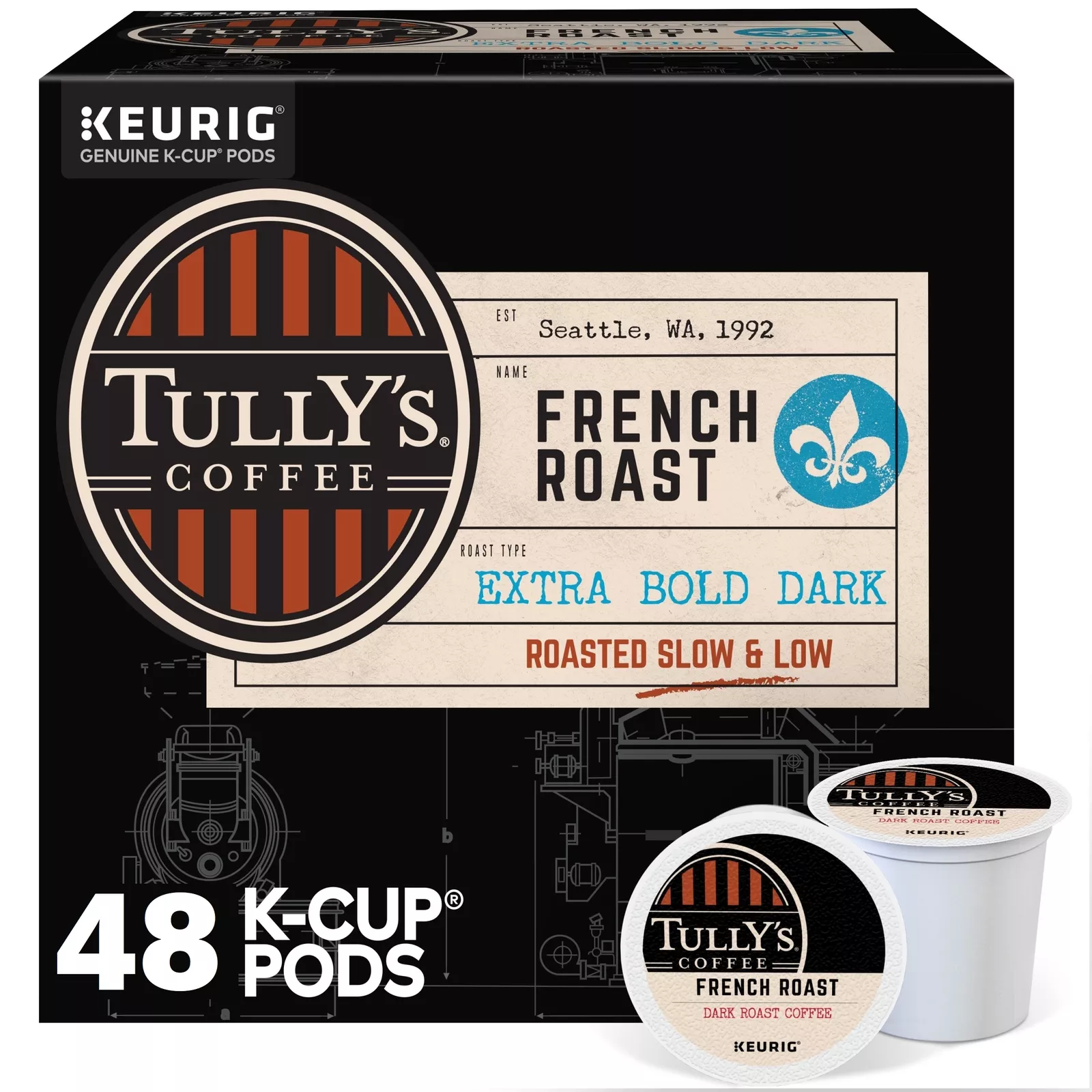 Tully's Coffee, French Roast, 48 K-Cup Pods, Dark Roast - Walmart.com