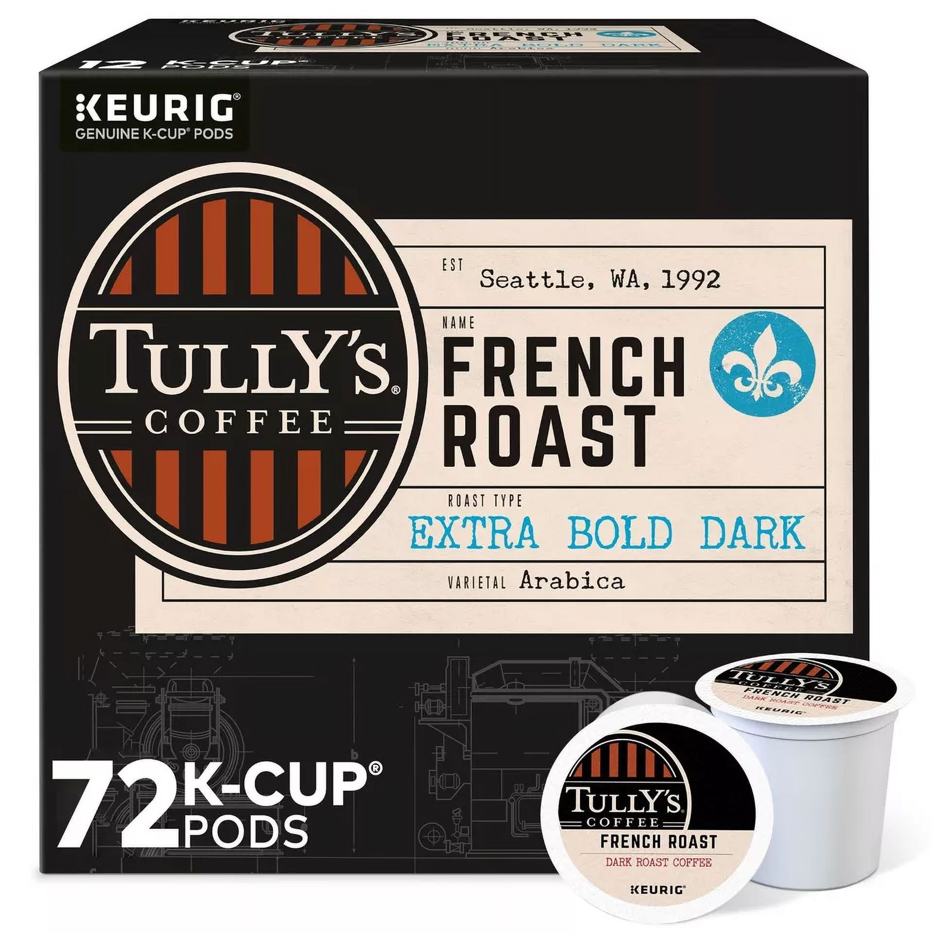 Tully's Coffee, French Roast, K-Cup Pods, Dark Roast, 72 Count ...
