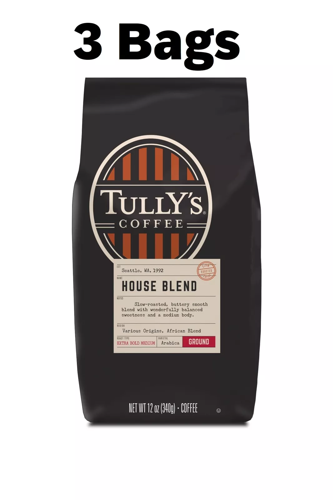 Tully's Coffee House Blend, Ground Coffee, Medium Roast, Bagged 12oz ...