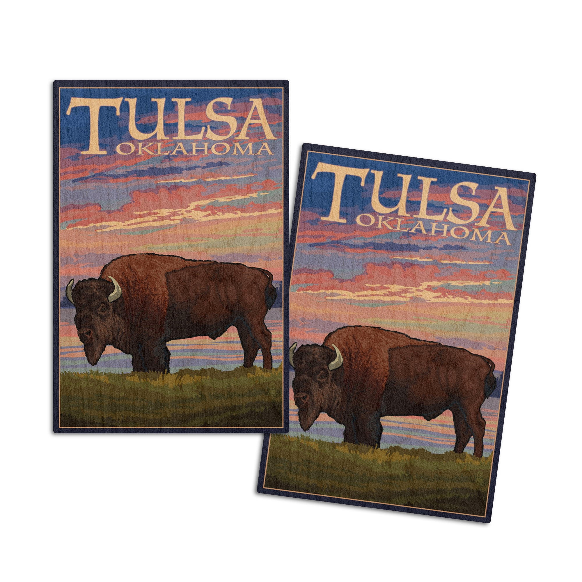 Tulsa, Oklahoma, Buffalo and Sunset (4x6 Birch Wood Postcards, 2-Pack ...