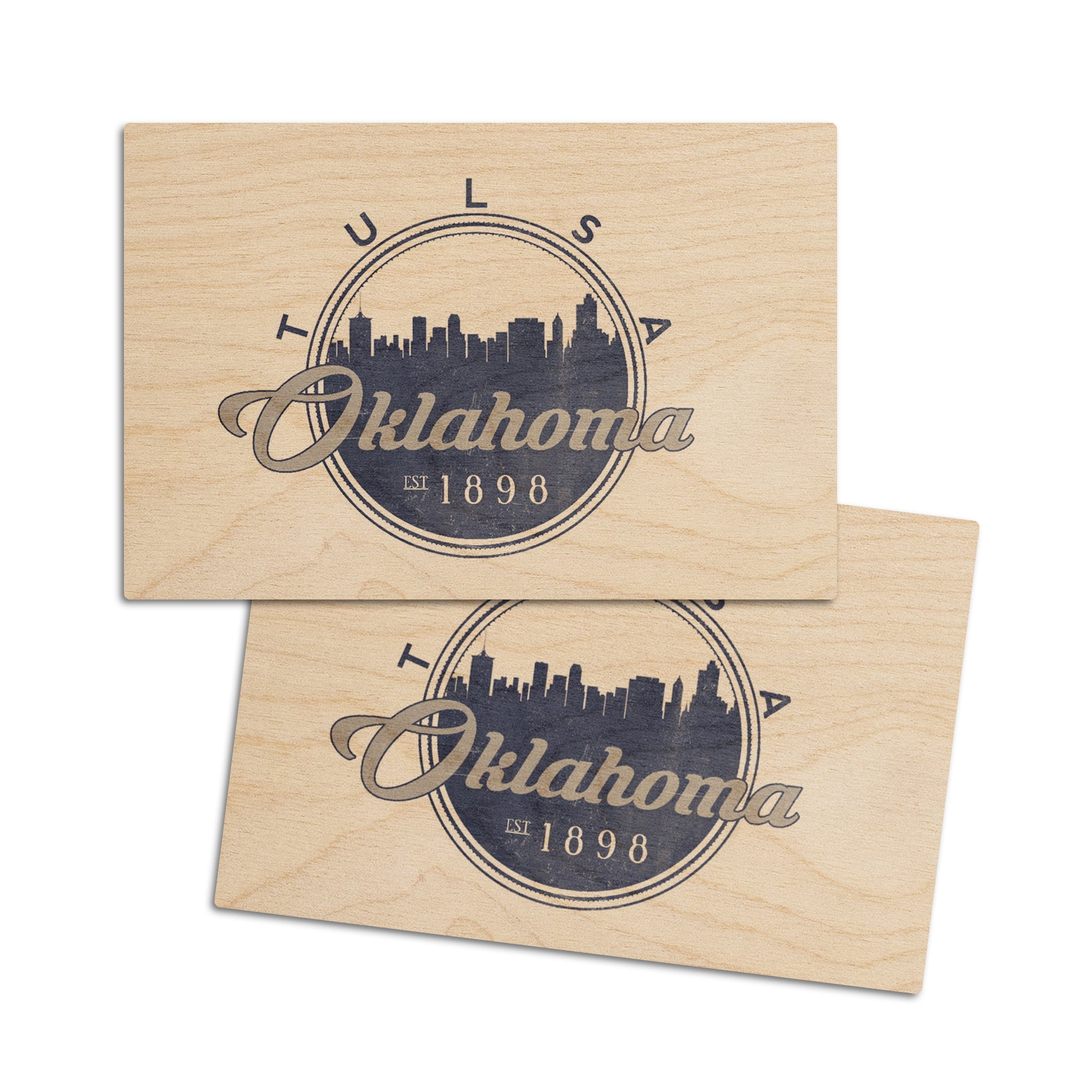 Tulsa, Oklahoma, Skyline Seal (Blue) (4x6 Birch Wood Postcards, 2-Pack ...