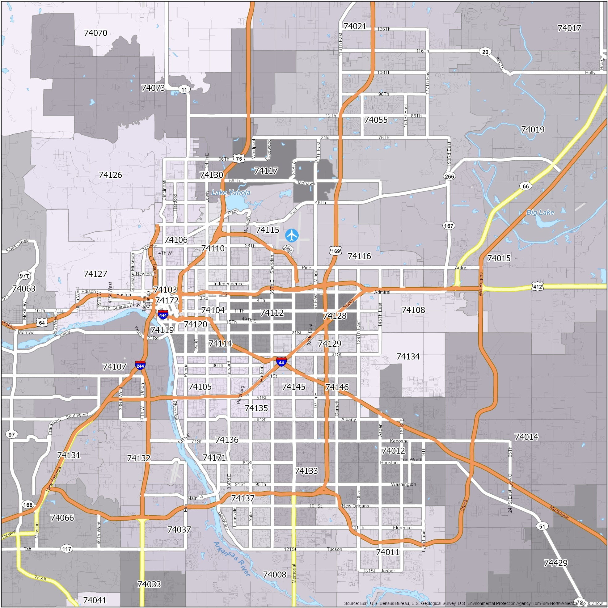 Tulsa Zip Code Map GLOSSY POSTER PICTURE PHOTO PRINT BANNER ...
