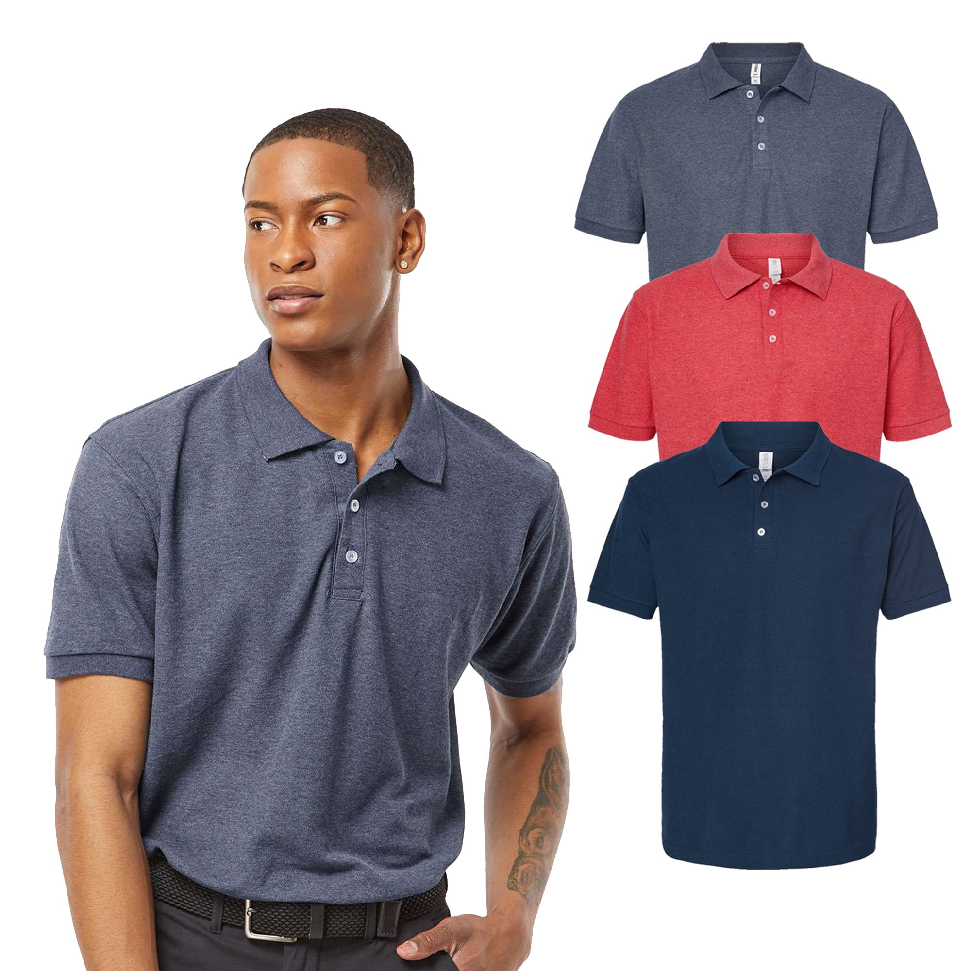 Tultex- Men's 50/50 Sport Pique Polo T-Shirt | Assorted Tees Pack of- 3 ...