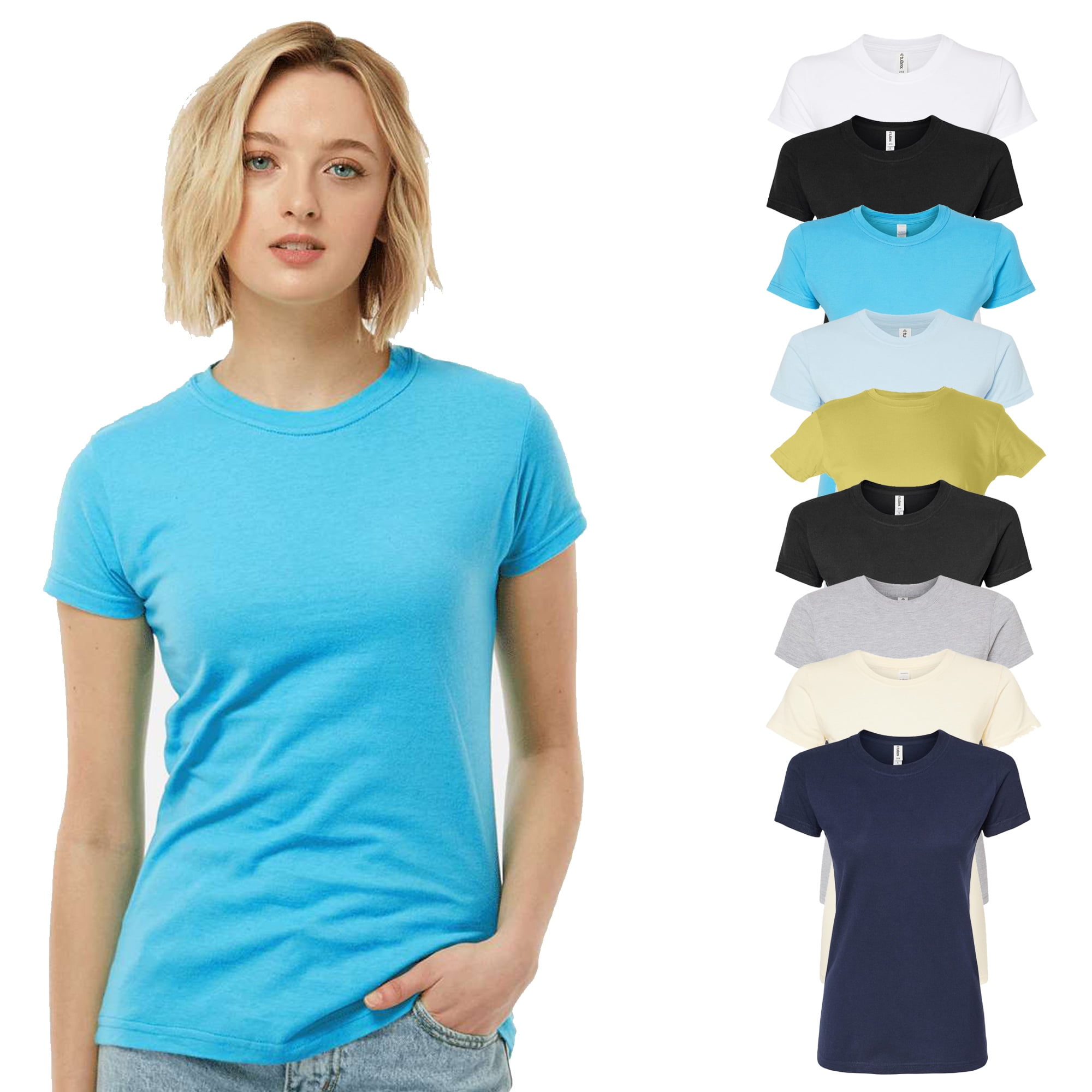 Tultex Women Assorted Slim Fit T-Shirt, Fine Jersey 100 Cotton, Short ...