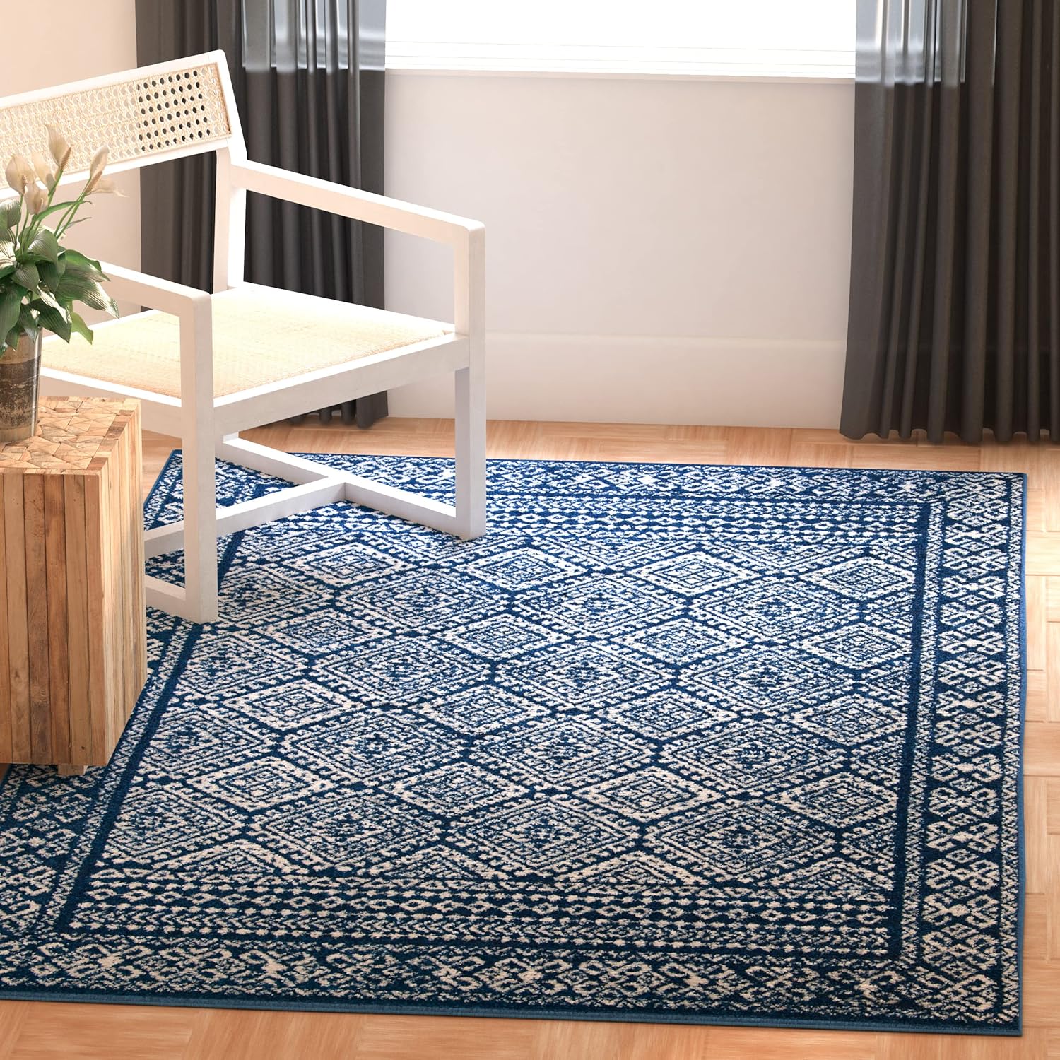 Tulum Collection Area Rug - 3' X 5', Navy & Ivory, Moroccan Boho ...