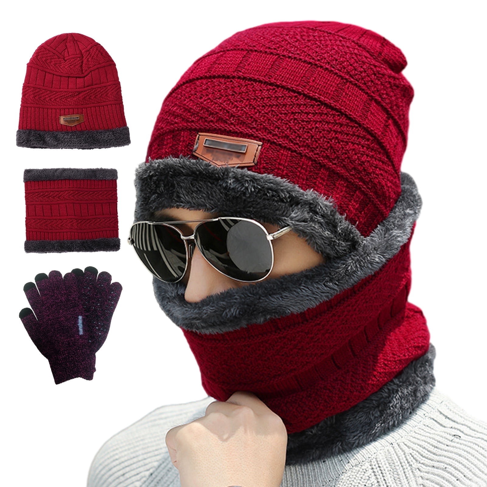 Tumao 3 PCS Winter Hat Scarf Gloves Set, Slouchy Beanie 3 in 1 Warm Set ...