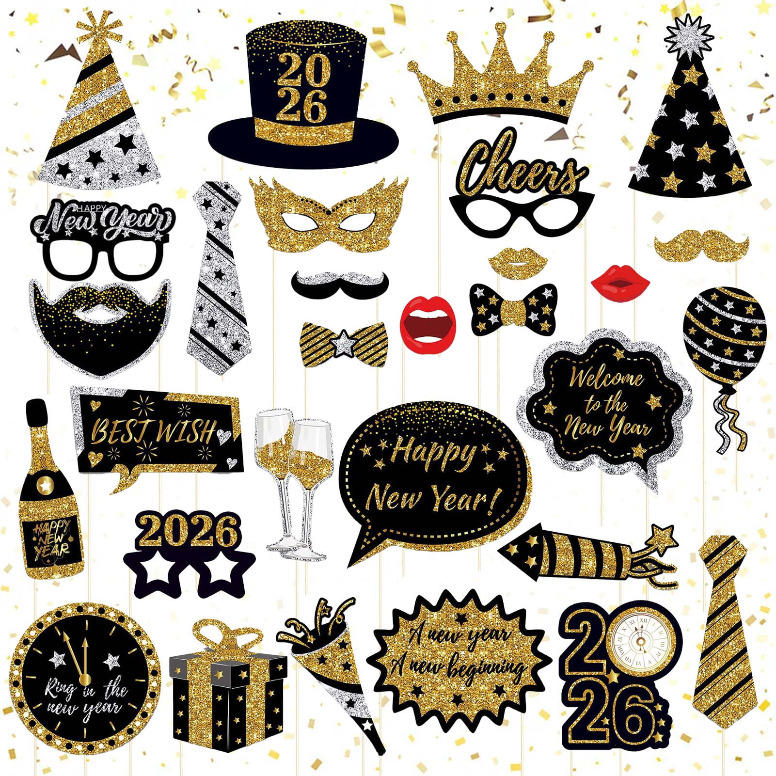 Tumao 30PCS Photo Booth Props New Years Photo Props Kit New Years Party ...