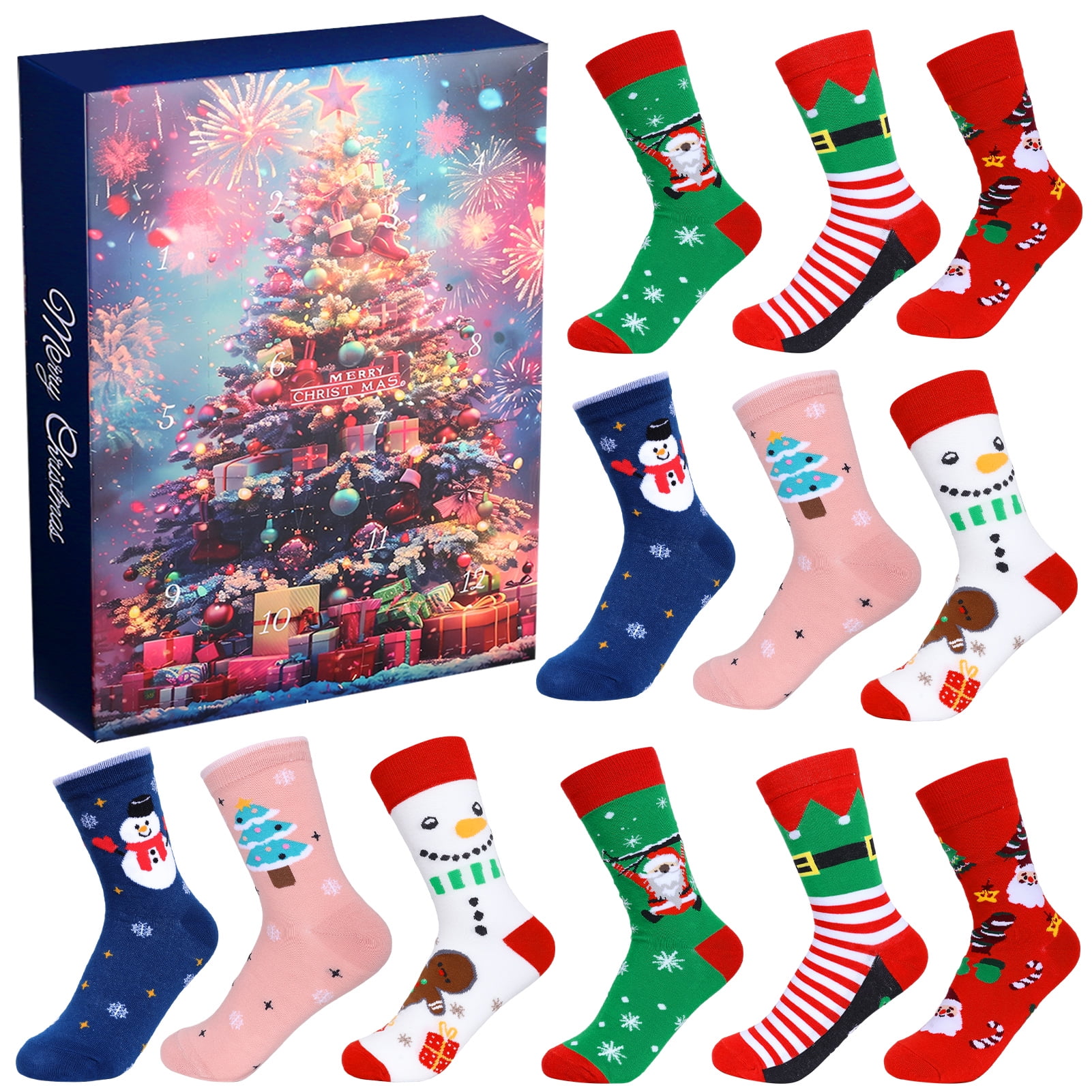 Tumao Sock Advent Calendar 2025 for 12 Days Christmas Countdown 6 Pairs ...