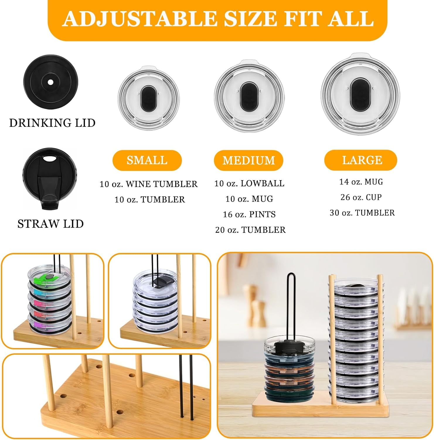 Tumbler Lid Organizer, Cup Lid Organizer Fit Various Lids - Holds Up to ...