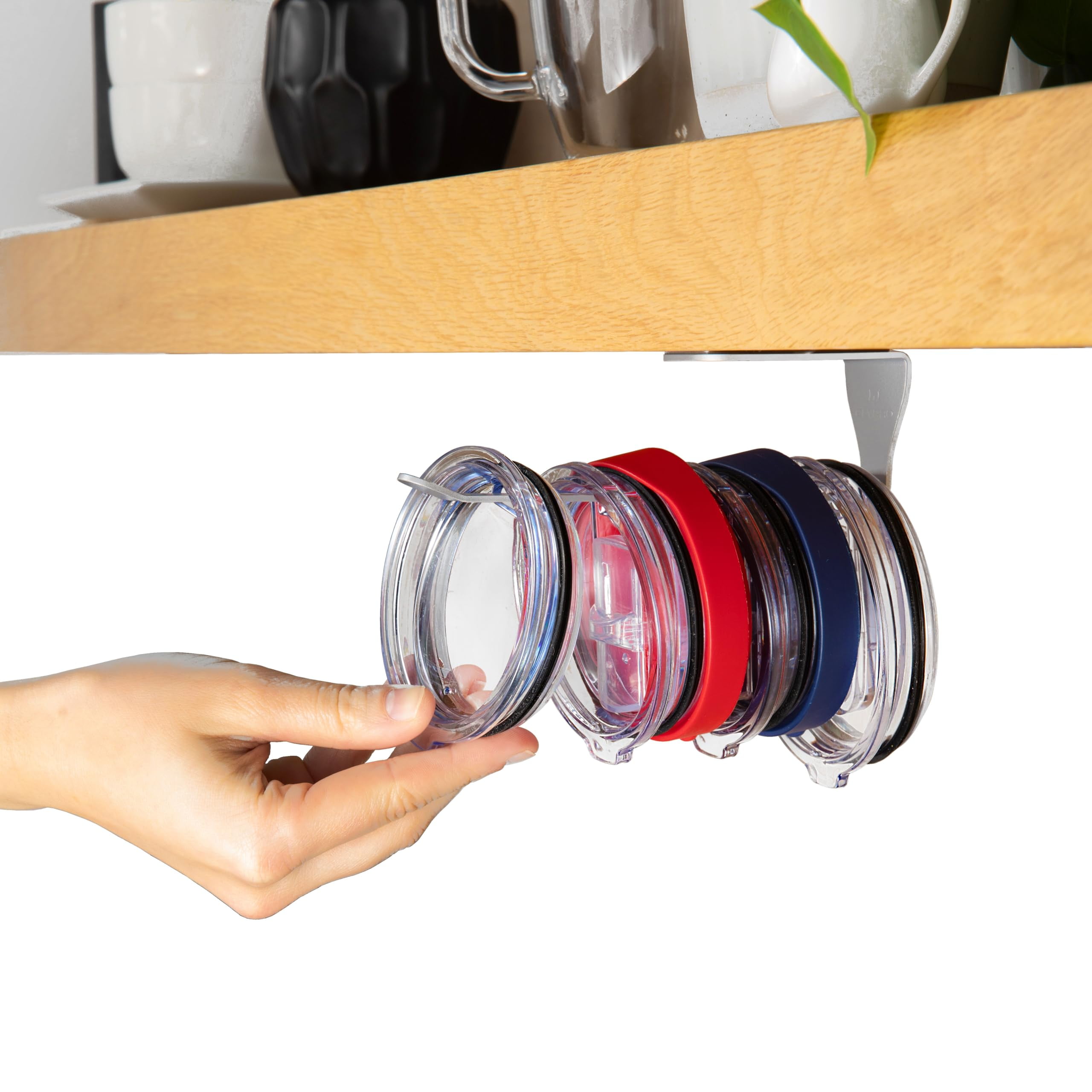 Tumbler Lid Organizer - Horizontal - Self-Adhesive Under-Cabinet Mount ...