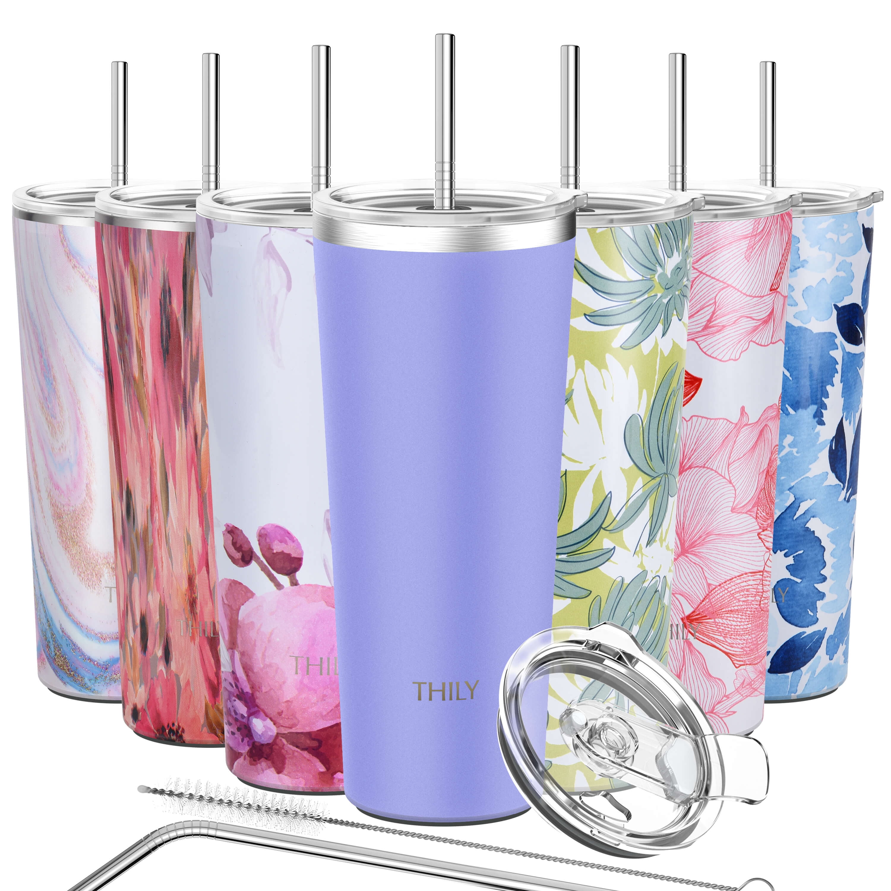 THILY 26 oz Stainless Steel Travel Mug - Insulated Tumbler with 2 Lids ...