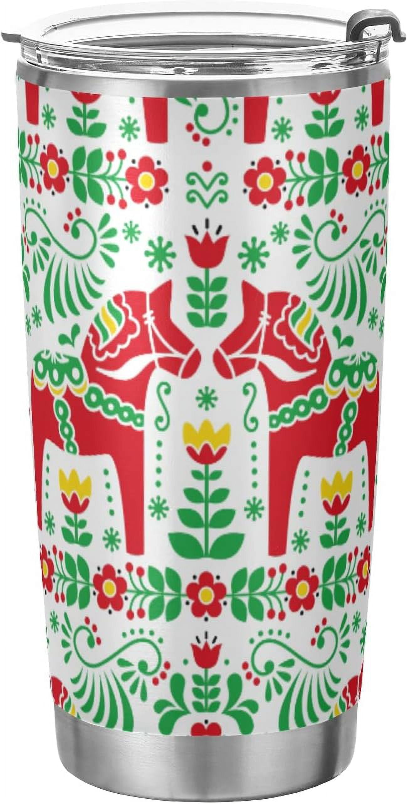 Tumbler Swedish Dala Horse Flower Red Green Insulated Office Coffee Cup ...
