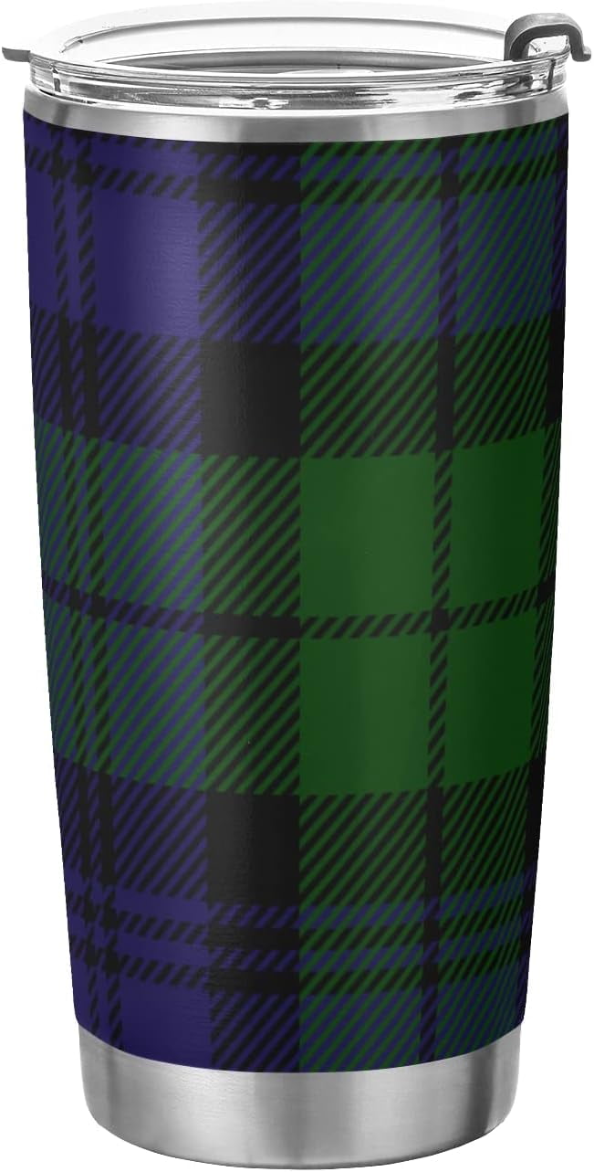 Tumbler Tartan Plaid Green Blue Insulated Coffee Cup Beverage Container ...