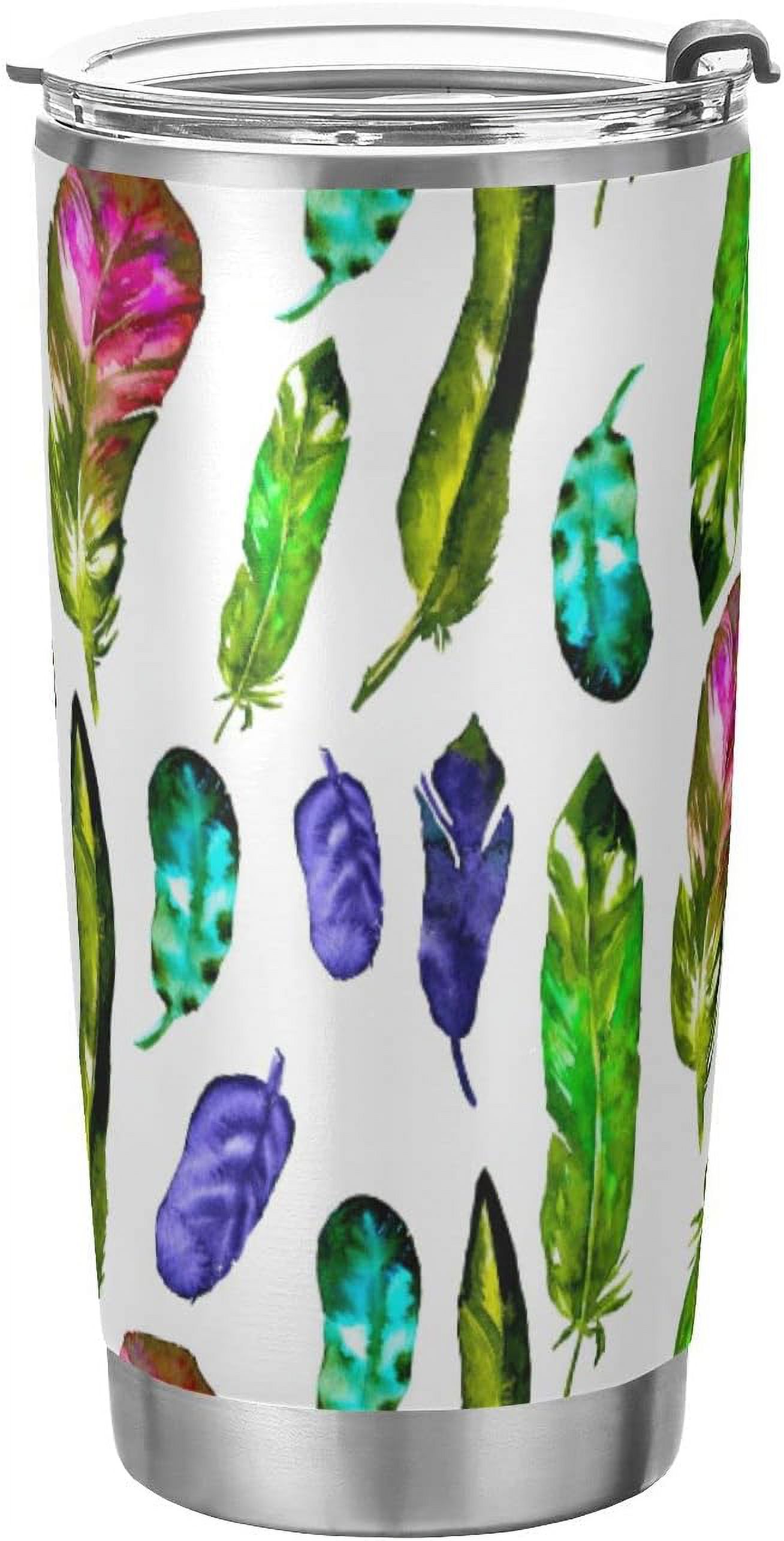 Tumbler Vibrant Feather Insulated Coffee Cup Back to School Beverage ...