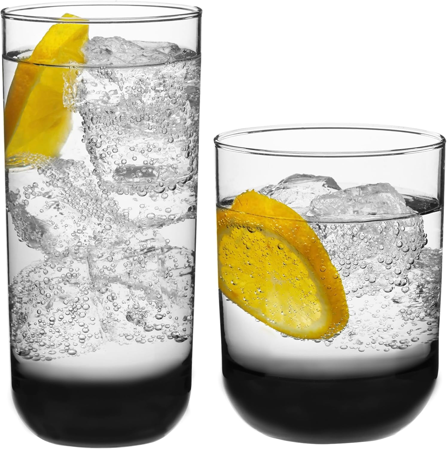 Tumbler and Rocks Glass Cups Set, Smoke Hue Mixed Drink Glasses with ...