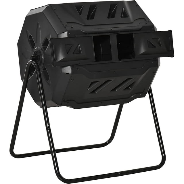 Tumbling Compost Bin Outdoor 360° Dual Chamber Rotating Composter 43 ...