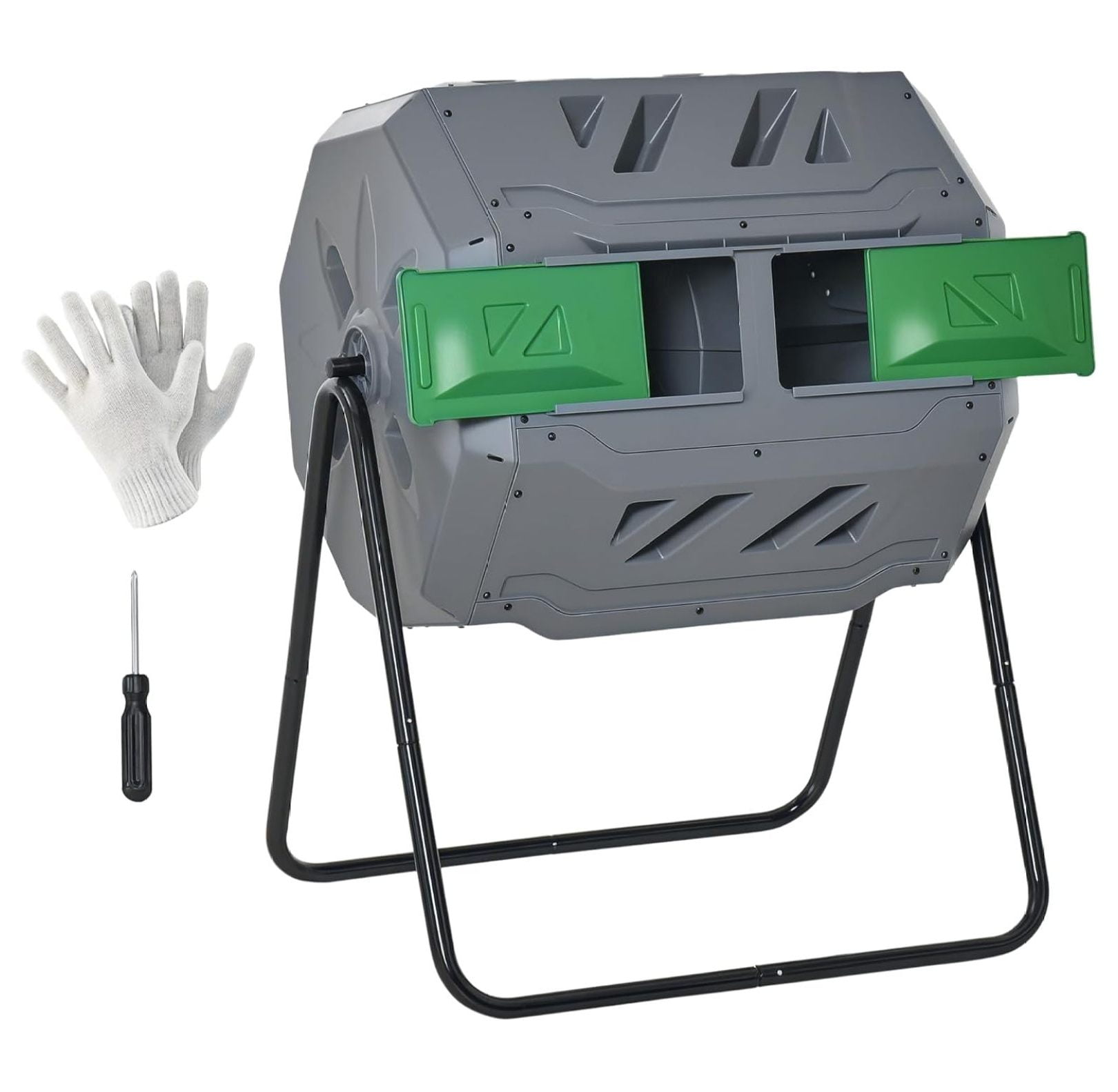 Tumbling Compost Bin Outdoor 360° Dual Chamber Rotating Composter 43 ...