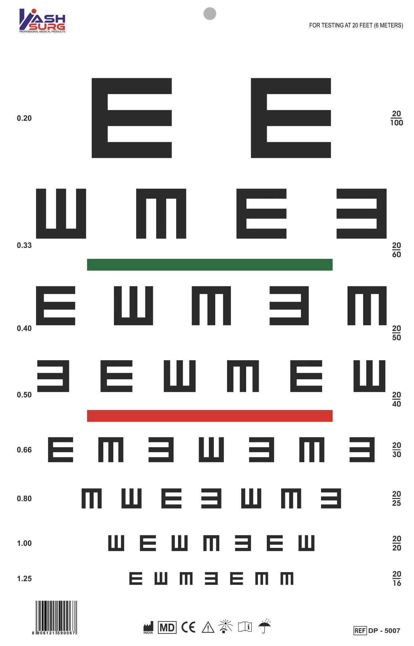 Tumbling “E” with Red Green Bar Visual Acuity Test 3m / 10ft - Walmart.com