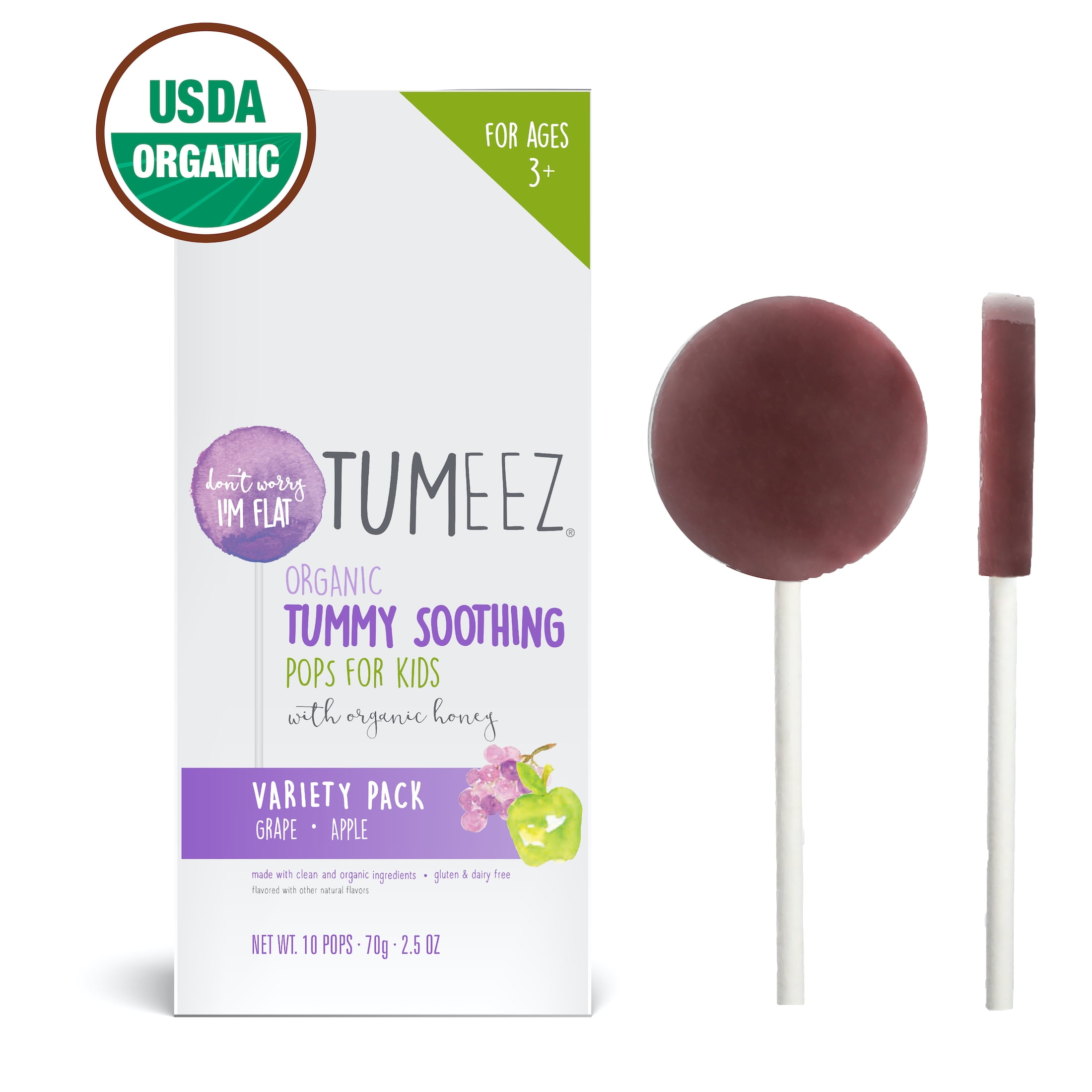 Tumeez Organic Tummy Soothing Pops for Kids, Calcium Carbonate 200mg ...