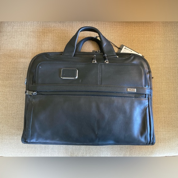 Tumi Alpha 3 Organizer Portfolio Brief, Black 100% Leather, Shoulder ...
