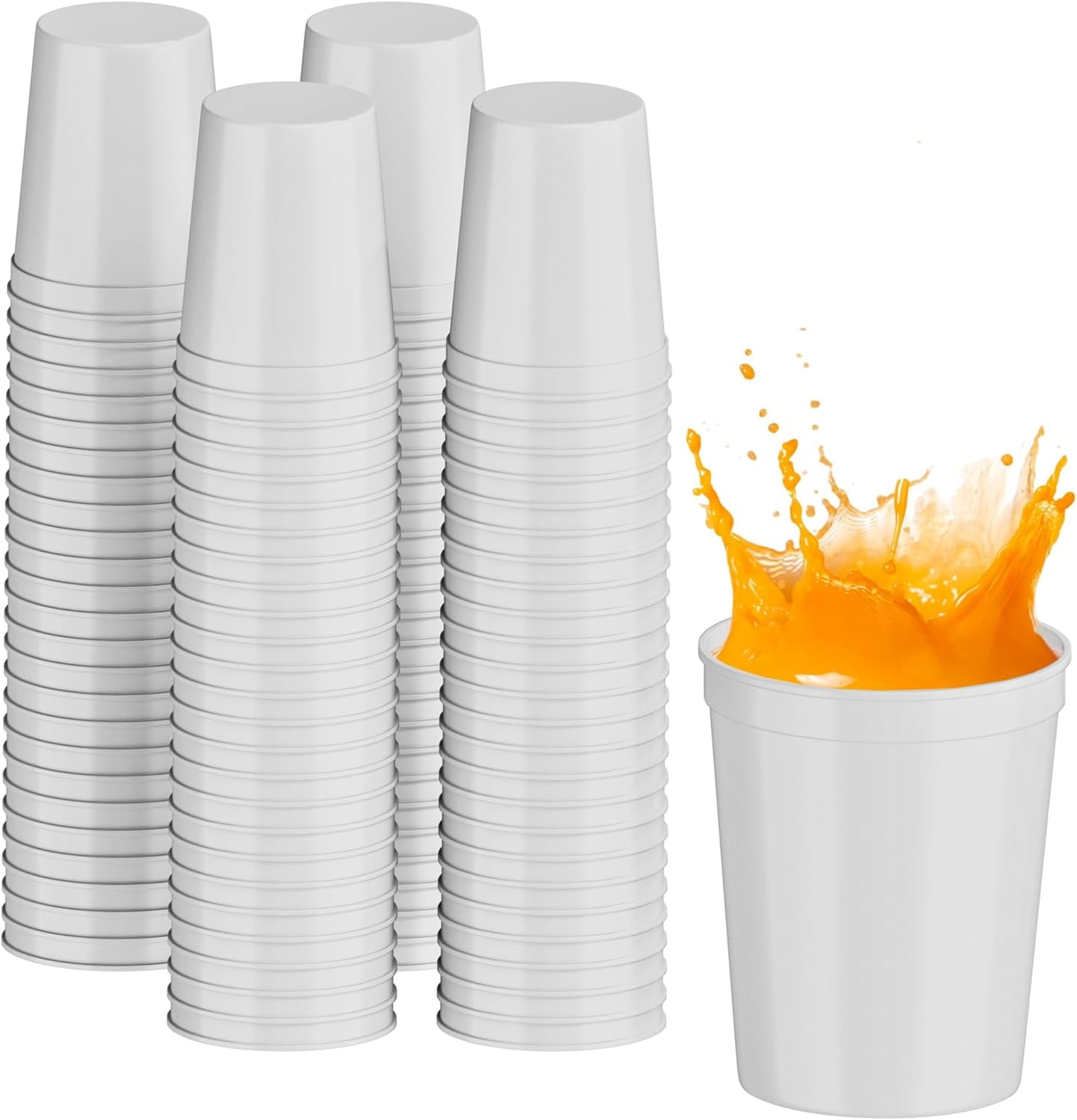 Tumis 100 Pack 16 oz White Reusable Blank Plastic Cups, Stadium Cups Bulk – BPA Free Dishwasher ...