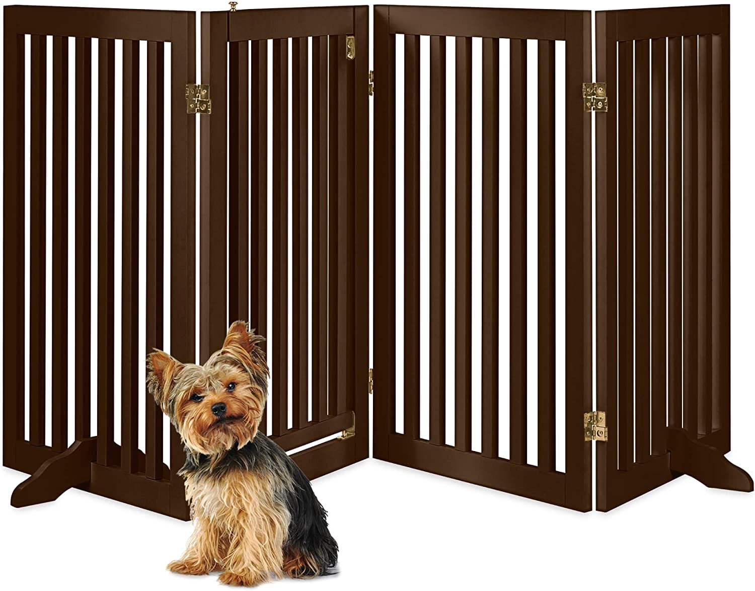 Tumis 31.5in 4-Panel Freestanding Wooden Pet Gate w/Walk Through Door ...
