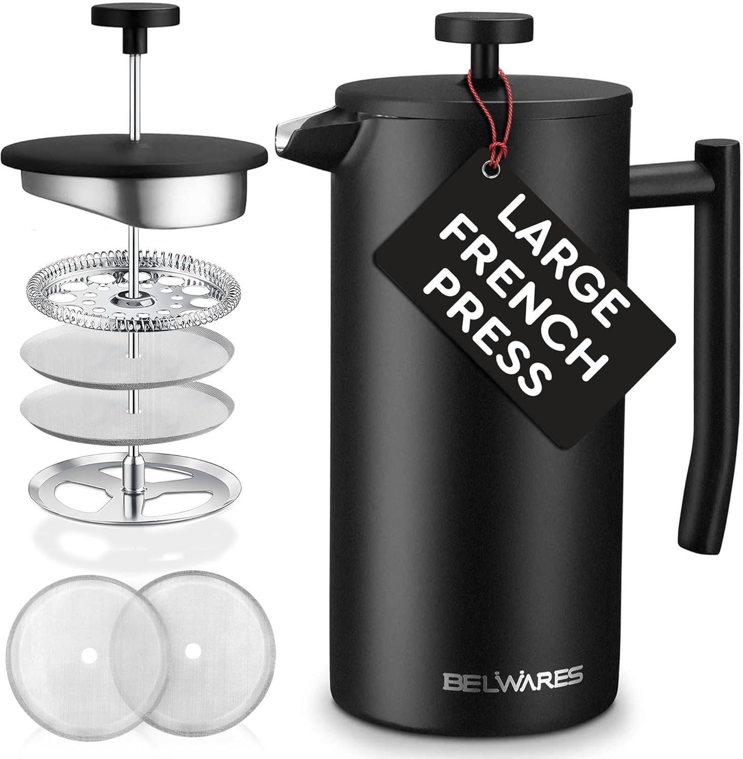 Tumis French Press Coffee Maker 50 OZ - Large Insulated Stainless Steel ...