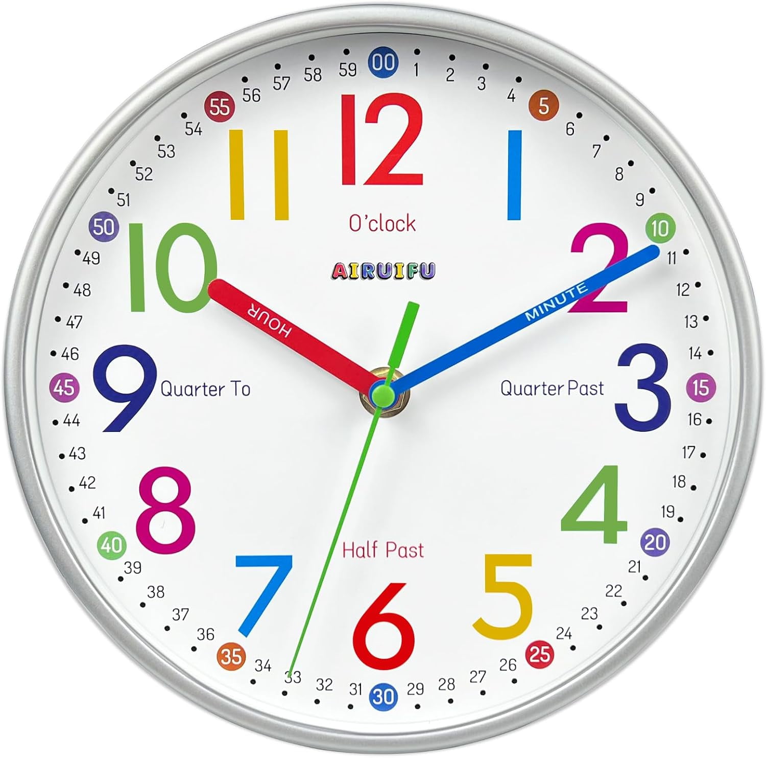 Tumis Kids Wall Clock,Silent Non-Ticking Clocks Battery Operated,Kids ...