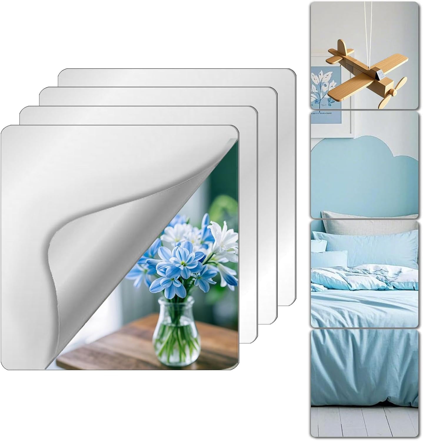 Tumis Mirror Tiles, 4PCS 10”x10” Peel And Stick on Mirror for Wall ...