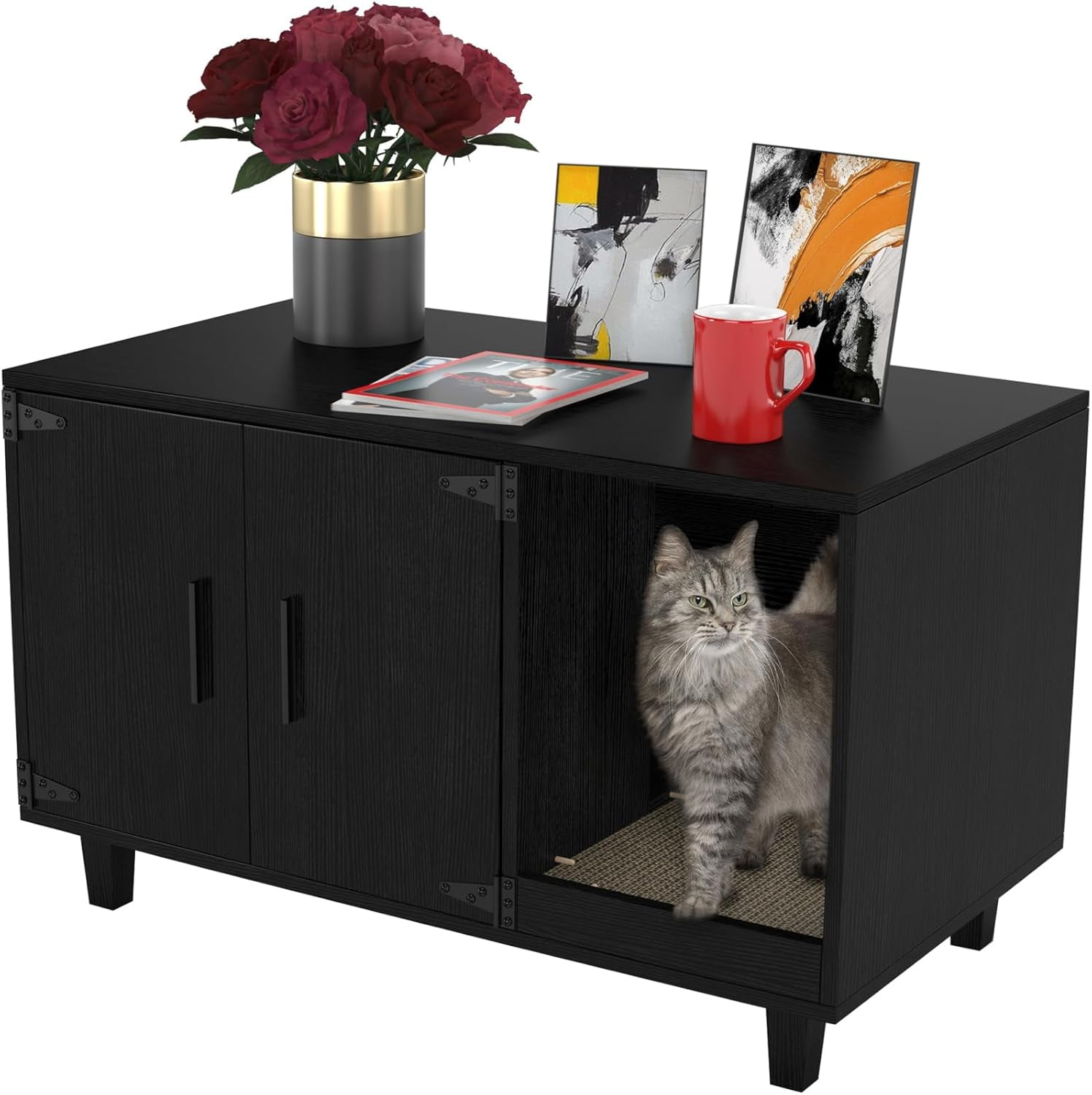 Tumis Modern Wood Pet Crate Cat Washroom Hidden Litter Box Enclosure ...