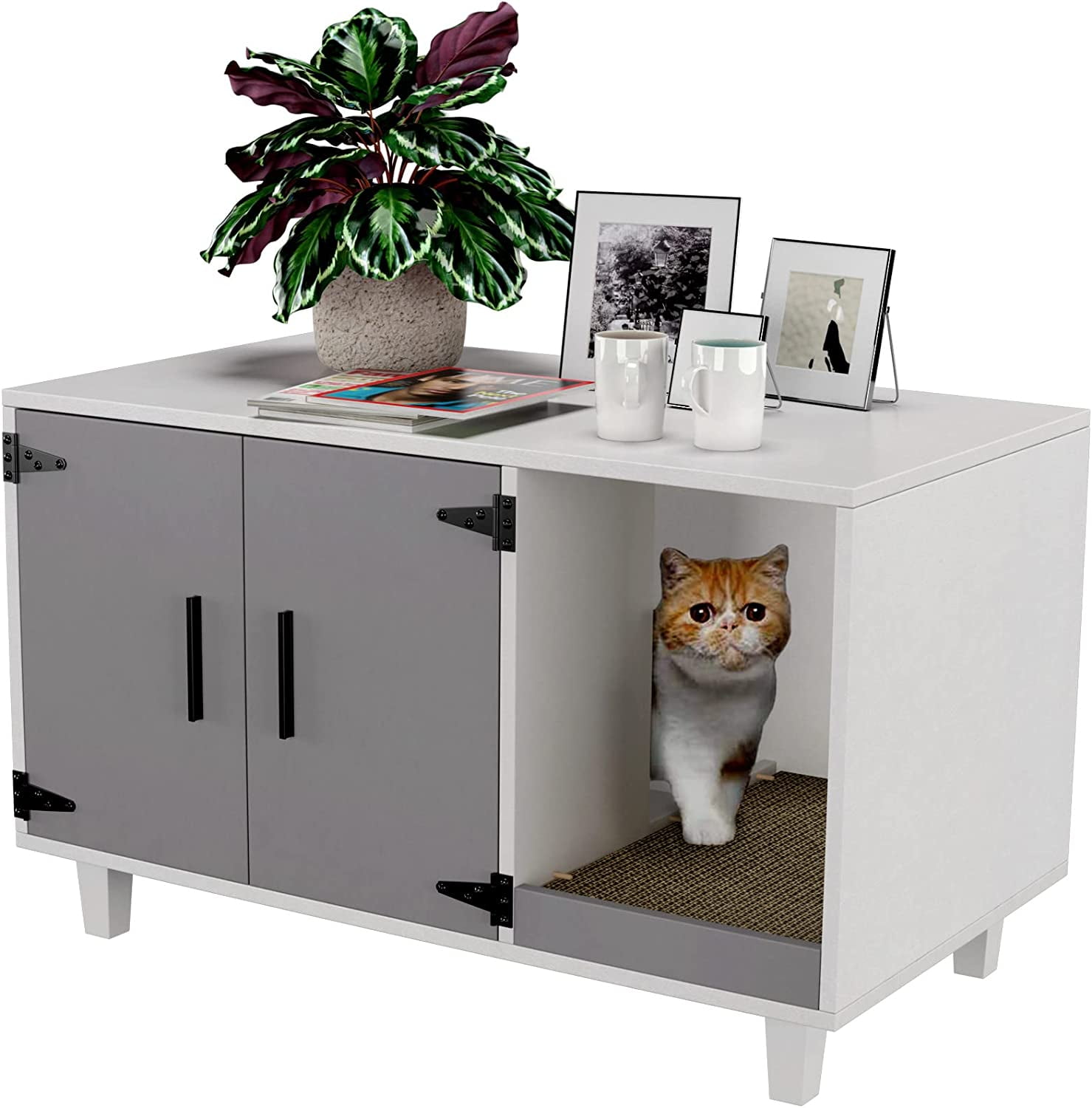 Tumis Modern Wood Pet Crate Cat Washroom Hidden Litter Box Enclosure ...