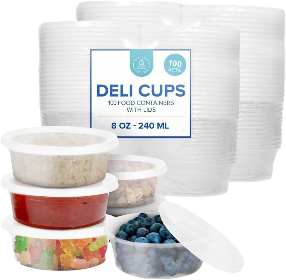 Tumis Plastic Deli Containers with Lids (8oz 100 Sets) - Clear Plastic ...