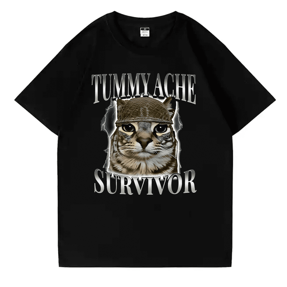 Tummy Ache Survivor T-Shirt Funny Tummy Ache Survivor Cat Meme Merch ...