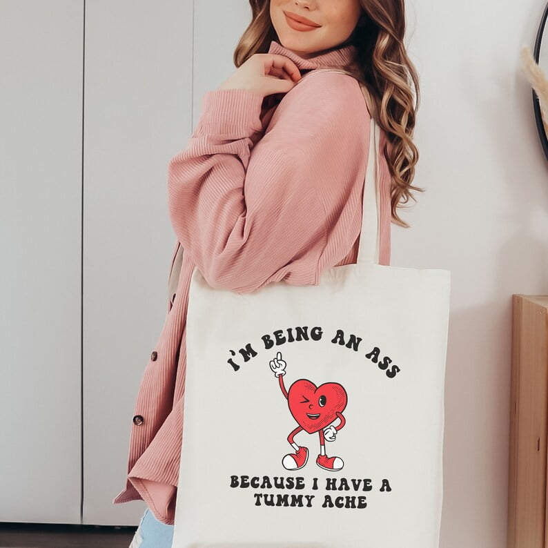 Tummy Ache Tote Bag Funny Tote Bag Weird Canvas Tote Bag Ironic Gifts ...