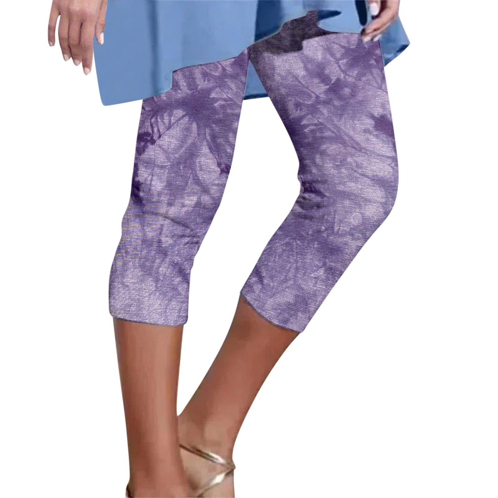 Tummy Control Leggings for Women 3/4 Print Casual Tights Cropped Ankle ...