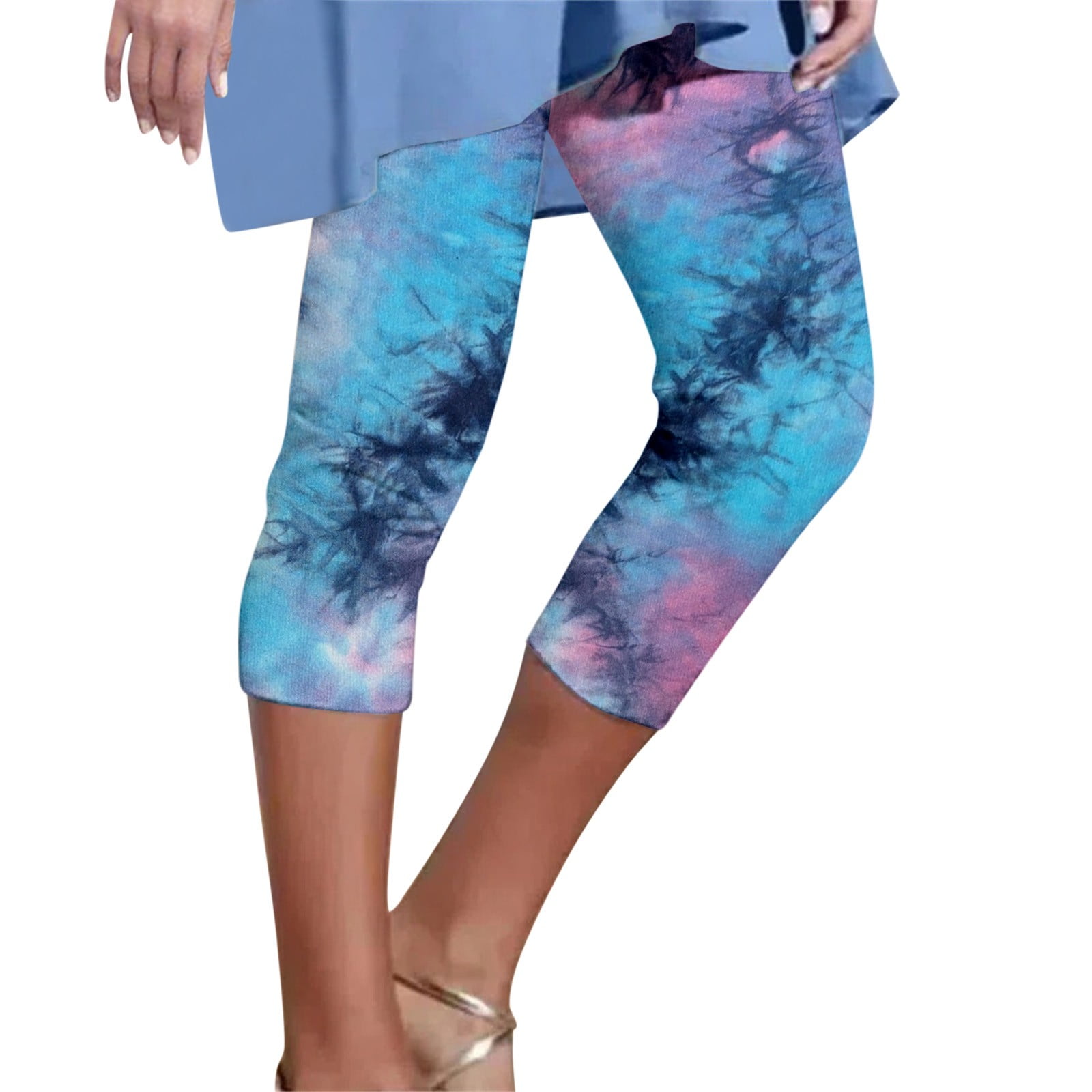 Tummy Control Leggings for Women 3/4 Print Casual Tights Cropped Yoga ...